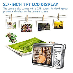 Digital Camera for Teens, 4K 48MP Ultra HD Point and Shoot Camera, 2.7in LCD Rechargeable Students Compact Camera with 8X Digital Zoom, Mini Vlogging Cameras Gift for Kids Beginner (Silver)