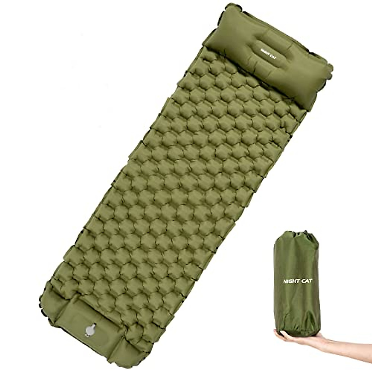 Night Cat Sleeping Air Pad with Pillow Inflatble Mat Mattress Bed for Camping Backpacking Hiking Traveling 75x25 inches