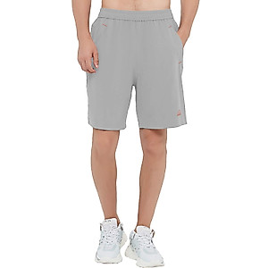 Rdruko Men's Hiking Running Shorts Quick Dry Athletic Performance Shorts Zip Pockets(Light Grey, US L)