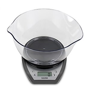 Salter 1024 SVDR14 Digital Kitchen Scale with Bowl- 2L Dishwasher Safe Mixing Bowl, Easy Dual Pour Wide & Narrow Spouts, Measure Liquids, Add & Weigh Function, Easy Read Display, 5kg Capacity, Silver