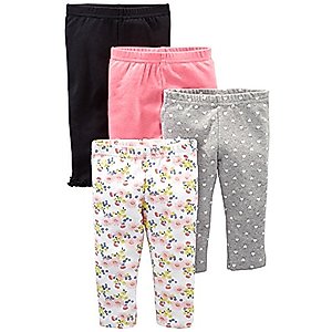 Simple Joys by Carter's Baby Girls' Pant, Pack of 4, Black/Grey Hearts/Pink/White Floral, 18 Months