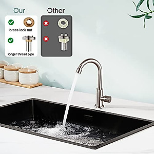 Cold Water Only Kitchen Faucet Brushed Nickel Single Handle 1 Hole 360 Degree Swivel Spout Deck Mount High Arc SUS304 Stainless Steel Sink Bar Tap Goose Neck with Hose(Drain Not Included)