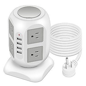 Power Strip Tower 15 ft Long Extension Cord - 8 Outlets Power Surge Protector with 4 USB Ports - Multi Plug Outlet Extender - Multiple Outlets Charging Station for Multiple Devices, Phone, Computer
