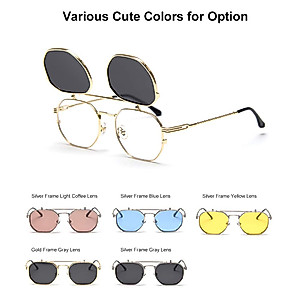 Dollger Flip Up Sunglasses Men Women Polarized Steampunk Flip Sunglasses with Double Lenses(Gold Frame Gray Lens)