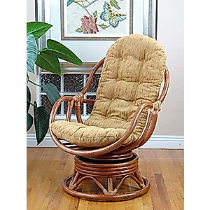 Bali Lounge Swivel Rocking Chair with Light Brown Cushion Natural Rattan Wicker Handmade, Colonial