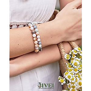 Bivei Natural Gem Semi Precious Reiki Healing Crystals Handmade 8mm Round Beads Stretch Bracelet