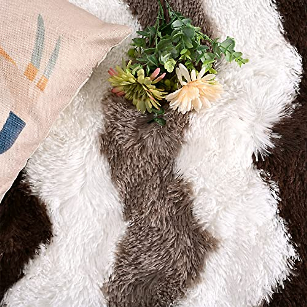 DweIke Super Soft Shaggy Rugs Carpets, 3x5 Feet, Plush Area Rugs for Living Room Bedroom, Fluffy ​Rug for Girls Kids Room, Shag Plush Rug for Teen Room Decor, Stripe Brown