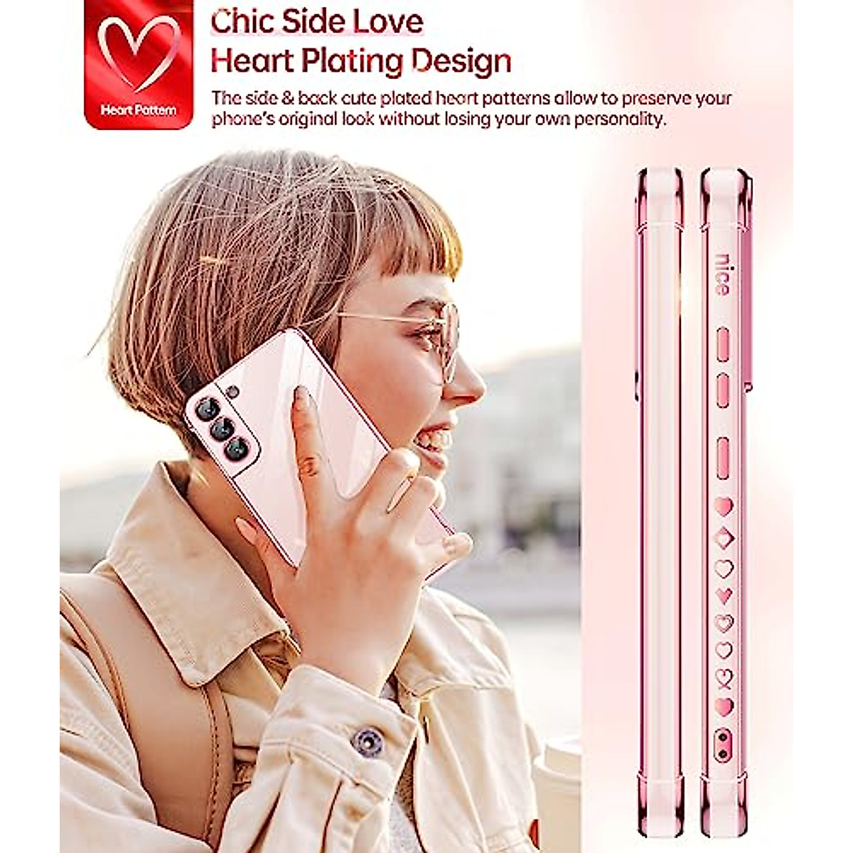 LeYi for Samsung Galaxy S22 Plus Case: Full Camera Lens Protection,Love Heart Plating Girly Women Cute Luxury Soft TPU Shockproof Case for Samsung S22 Plus,Pink