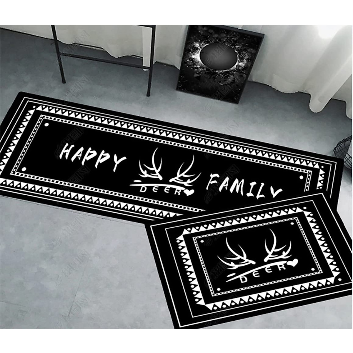 Kitchen Rug Mats Made of 95% Polypropylene 2 Pieces Soft Kitchen Mat for Kitchen, Floor Home, Office, Sink, Laundry,Specialized in Anti Slippery and Machine Washable(16"x48"+16"x24") (Black)