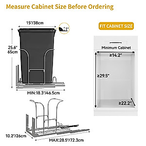 50-Quart (XL) Pull-Out Trash Can with Lid for 14.2" W x 22.2" D x 29.5" H Min Cabinets, Sliding Under Mount Kitchen Pullout Waste Container Trash Can, Black