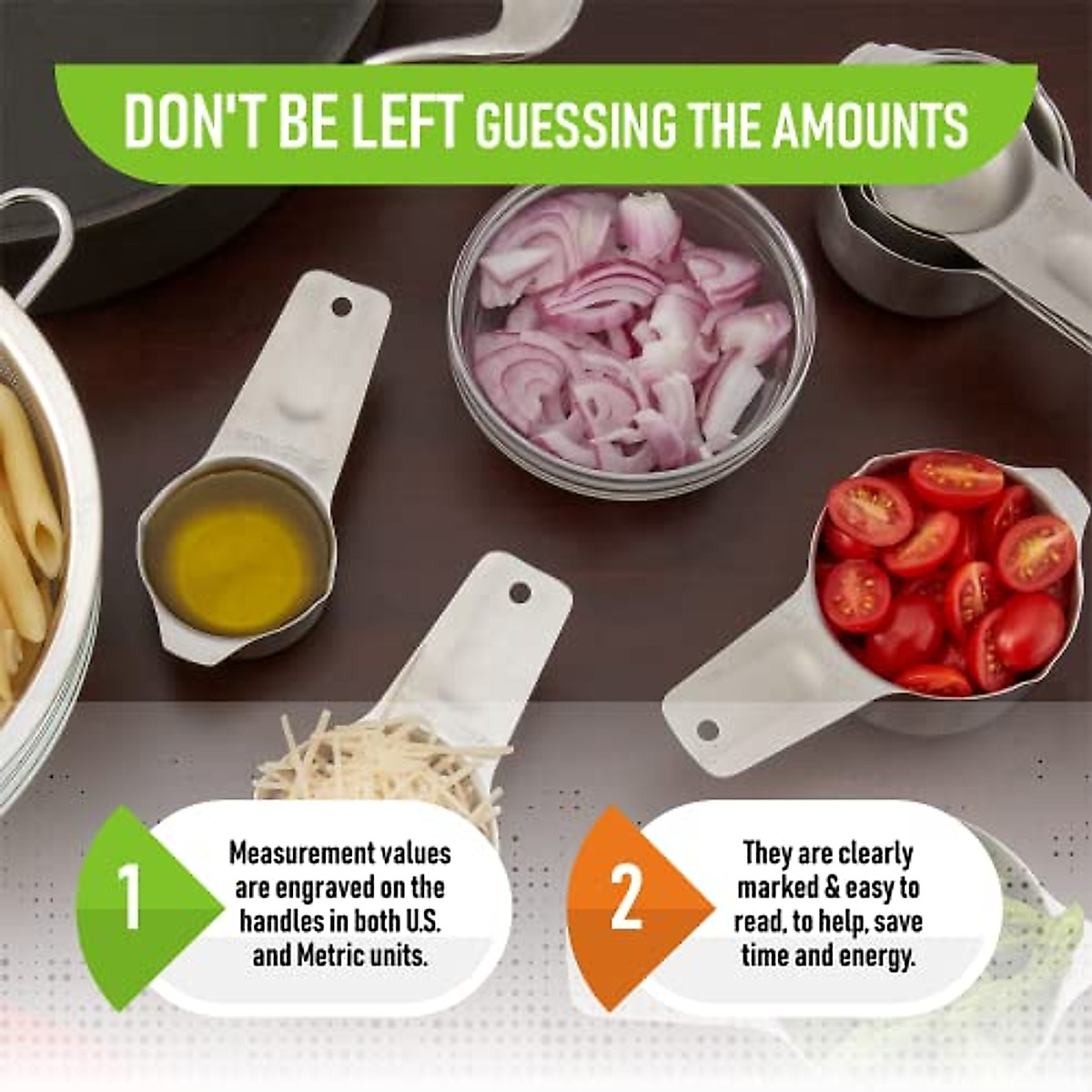 Spring Chef - Stainless Steel Measuring Cups, Kitchen Tools with Easy to Read Markings for Measuring Dry or Liquid Ingredients, Set of 7