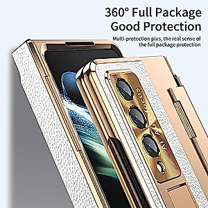 MBROS Phone Case, Phone Case, Kickstand Function Full Protective Leather Case for Samsung Galaxy Z Fold4 Fold 4 5G Fold 3 Zfold4 Screen Tempered Glass Film