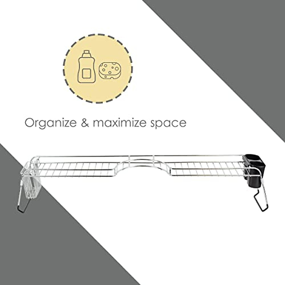 Home Basics Over Sink Shelf, (Chrome) Steel Over The Kitchen Sink Organizer for Soap, Sponges, Scrubbers, and More | with Cutlery Holder