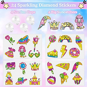 MEIEST Gem Diamond Painting Kits for Kids,24 PCS Fun DIY Mosaic Stickers by Numbers Kits,4 PCS Sparkly Suncatchers Creative Arts and Crafts Set and Handmade Gift(Sweets + Magical)