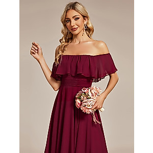 Ever-Pretty Women's Elegant Off The Shoulder Asymmetric Hem Chiffon Midi Spring Dresses for Women Burgundy US12