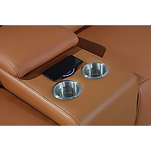 Blackjack Furniture Venice 8 Piece Sectional Sofa with 4-Power Recliners, Features Adjustable Headrest, Lumbar Support, USB and Wireless Charging Station, Extra Large Storage, 2 Consoles, Camel