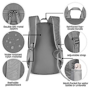 ZOMAKE 28L Packable Backpack:Lightweight Hiking Backpacks - Foldable Water Resistant Back Pack for Travel Camping Outdoor Hiking Day Pack (Medium grey)