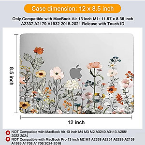 MOSISO Compatible with MacBook Air 13 inch Case 2022 2021 2020 2019 2018 Release A2337 M1 A2179 A1932 Retina Display, Plastic Garden Flowers Hard Shell&Keyboard Cover&Screen Protector, Transparent