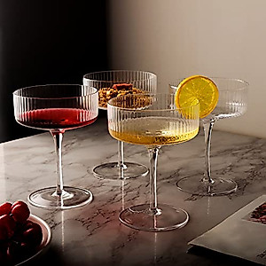 VIFVOR 6 Pcs Ribbed Coupe Cocktail Glasses, 10 oz Classic Old Styling Martini Glass Set with Gift Box Packaging Elegant Hand Blown Manhattan Goblet for Cocktail, Champagne, Bar and Gift