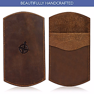 WANDERINGS Genuine Leather Pocket Protector - 3.5" x 6.25" - Handmade Leather Pen and Pencil Pocket Pouch Organizer for Office and Home