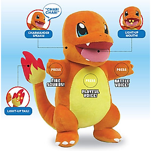 Pokemon Pokémon 10" Flame Action Charmander Plush - Interactive w/Lights & Fire Sounds - Light Up Tail & Mouth w/Sound Effects & Voices - Officially Licensed Gift for Kids, Boys, Girls - Ages 4+