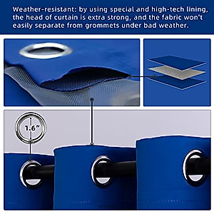 DIVA EN CAMINO DEC Outdoor Patio Curtain Waterproof Darkening Thermal Insulated Indoor Curtains for Bedroom, Porch, Living Room, Pergola, Cabana, W52 x L95, Royal Blue, Set of 2 Panels