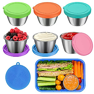 6x 2.4oz Salad Dressing Container to Go, Condiment Containers with Lids, Stainless Steel Sauce Cups Salad Dressing Container for Lunch Bento Box, Reusable,Leakproof