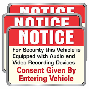 Notice Vehicle is Equipped with Audio and Video Recording Devices Consent by Entering Sticker - (Pack of 20) 4"x3" Large CCTV Surveillance Warning Sign Laminated Vinyl Decal