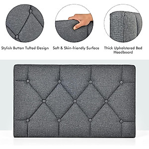 HOMGX Upholstered Twin/Twin XL Headboard, Linen Tufted Button Headboard for Bedroom & Guest Room, Wall-Mounted Single Headboard, Includes Connecting Device