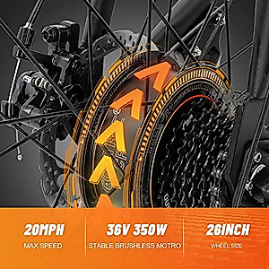 ECOTRIC 26" Electric Bike 350W Bruthless Motor 36V/12.5AH Removable Lithium Battery Powerful Electric City Bicycle Mountain Ebike Suspension Fork Throttle and Pedal Assist UL Certified