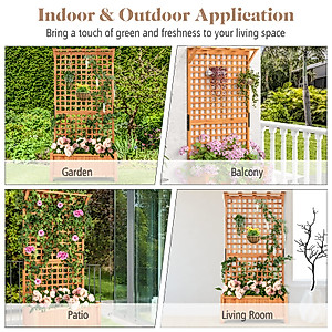 S AFSTAR Planter with Trellis Set of 2, 35.5x17.5x72.5-inch Wood Planter Box with Lattice Trellis & Hanging Roof, Removable Base, Trellis Planter Box for Climbing Plant Flower Rose Grape Cucumber