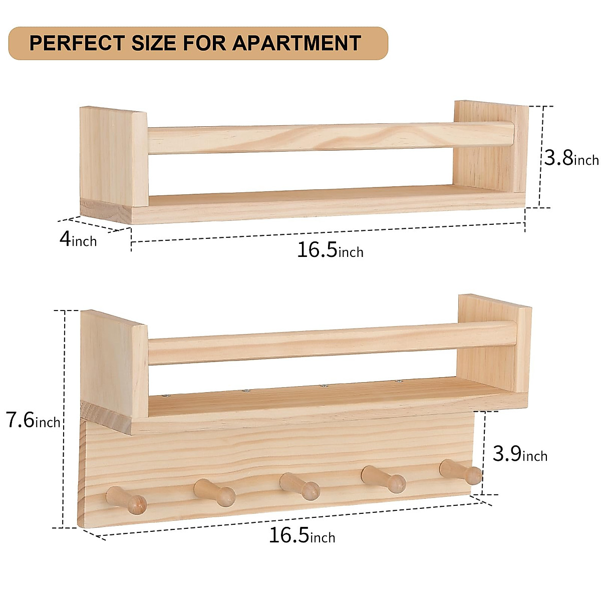 birola Nursery Book Shelves Set of 3,Nursery Shelves for Bookshelf Wall,Wall Bookshelves for Kids，Bathroom Decor, Kitchen Spice Rack (Natural)