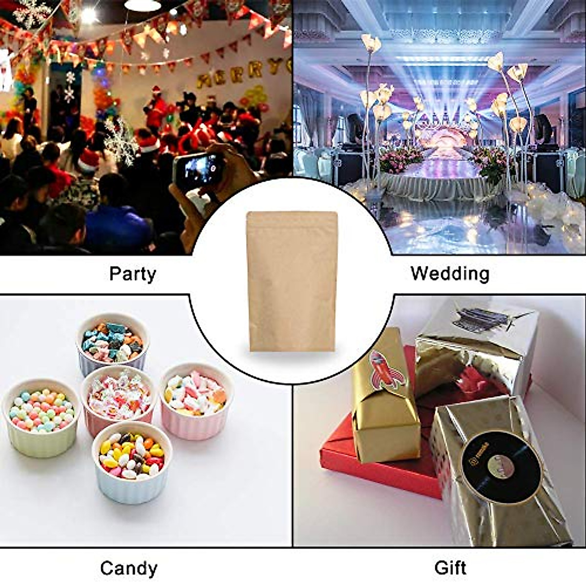 SumDirect Kraft Stand Up Pouches - 50 Pack 5x7 Inch Ziplock Food Storage Reusable Bags with Foil Lined for Home or Business (Brown)