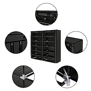 Blissun 7 Tier Shoe Rack Storage Organizer, 36 Pairs Portable Double Row Shoe Rack Shelf Cabinet Tower for Closet with Nonwoven Fabric Cover, Black