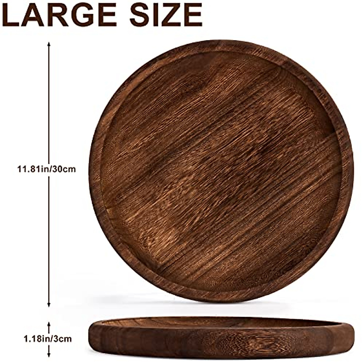 Yangbaga 11.8InWood Rustic Round Decorative Serving Tray，Ottoman Centerpiece Candle Holder Trays ，Farmhouse Tray for Kitchen Countertop& Home Decor &Coffee Table