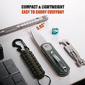 Vosteed Corgi Pup Small Flipper Pocket Knife for Men Women Gifts, 2.37" 14C28N Blade EDC Folding Knife, Patented Trek Lock Gentleman's Pocket Knife with Clip - Micarta Handle with Titanium Insert