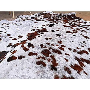 ecowhides White Tricolor Brazilian Cowhide Area Rug, Cowskin Leather Hide for Home Living Room (XL) 7 x 6 ft