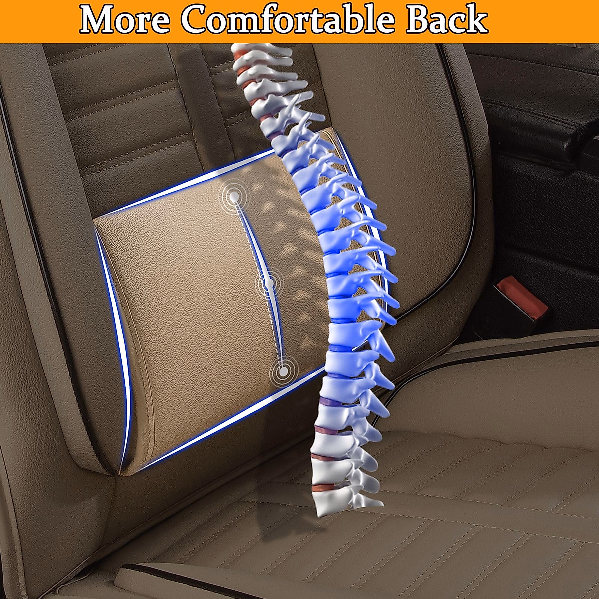 RAWAKORW Car Seat Covers Fit for Toyota Tacoma 2016-2023 Front Set Leather Seat Covers Set with Lumbar Support Premium Automotive Cushion Protector(2 Seat, Beige)