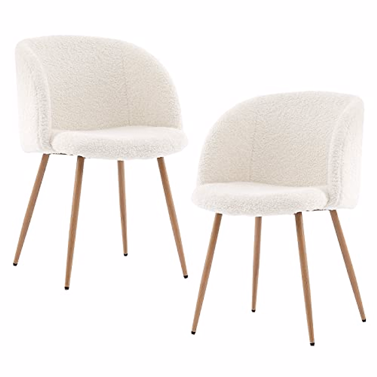 NIOIIKIT Sherpa Dining Chairs Set of 2, Upholstered Living Room Chairs, Accent Chairs with Barrel Back, Faux Fur Armchairs for Living Room, Home, Office, Dining Room, Bedroom (White)