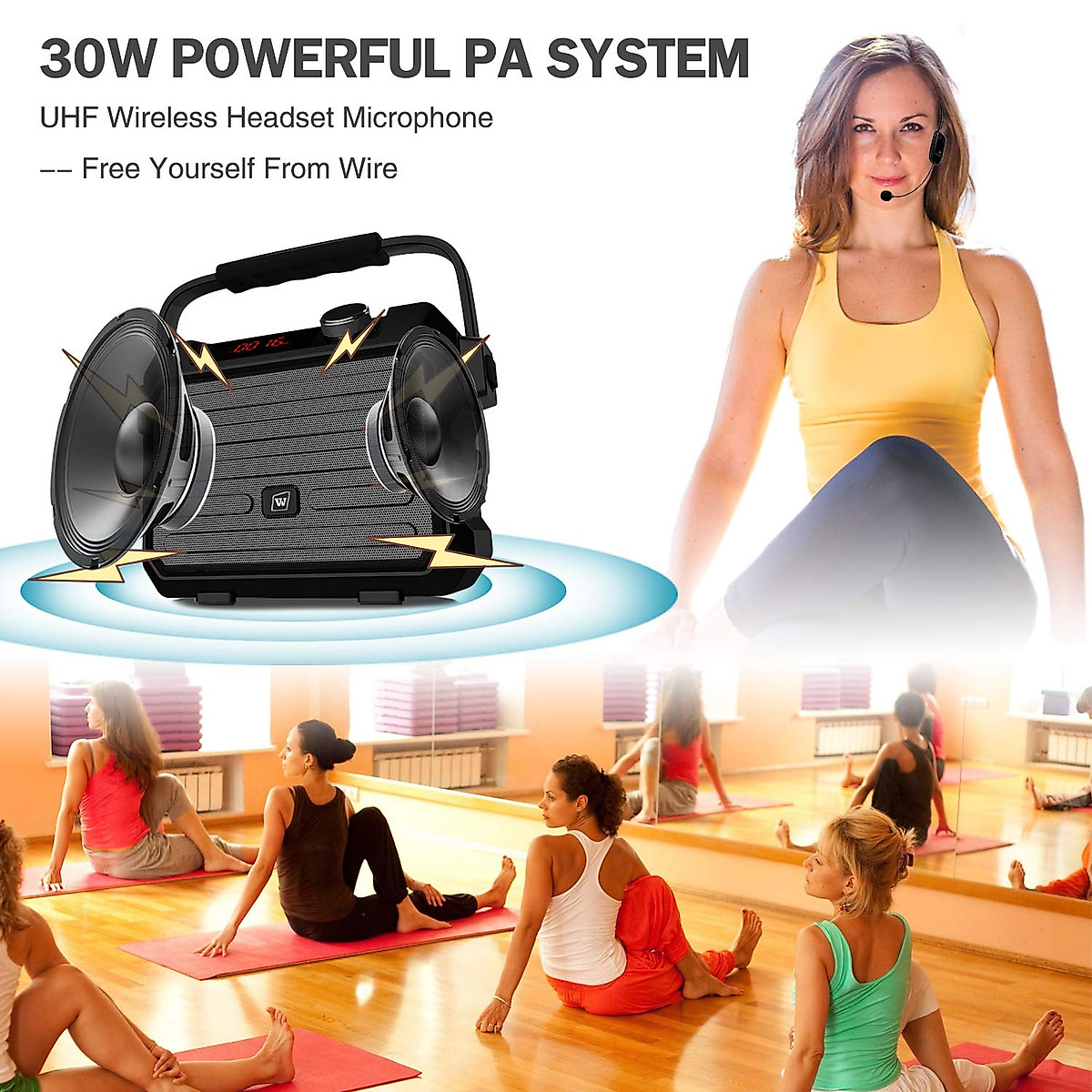 30W Voice Amplifier Wireless Microphone and Speaker Set Portable Handheld Mini Pa System for Teachers, Classroom, Rechargeable Bluetooth 5.0 Pa Speaker Supports Echo, FM, Recording, AUX, TF Card, USB