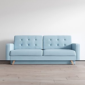Meble Furniture Modern Mid-Century Sleeper Sofa - Queen Size Convertible Sofa Bed with Spacious Under-Seat Storage - Stylish and Comfortable Storage Sofa for Living Room - Blue