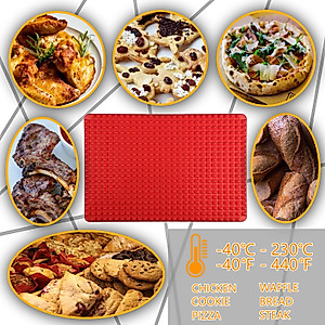 ShangPinFeiLi Silicone Baking Mat Pyramid Sheets Cooking Pan 16"x11" 2 Pack-Red，Best Healthy Fat Reducing Nonstick Cooking Mat for Baking Mat with Grid for Oven Grilling BBQ, Baking and Roasting