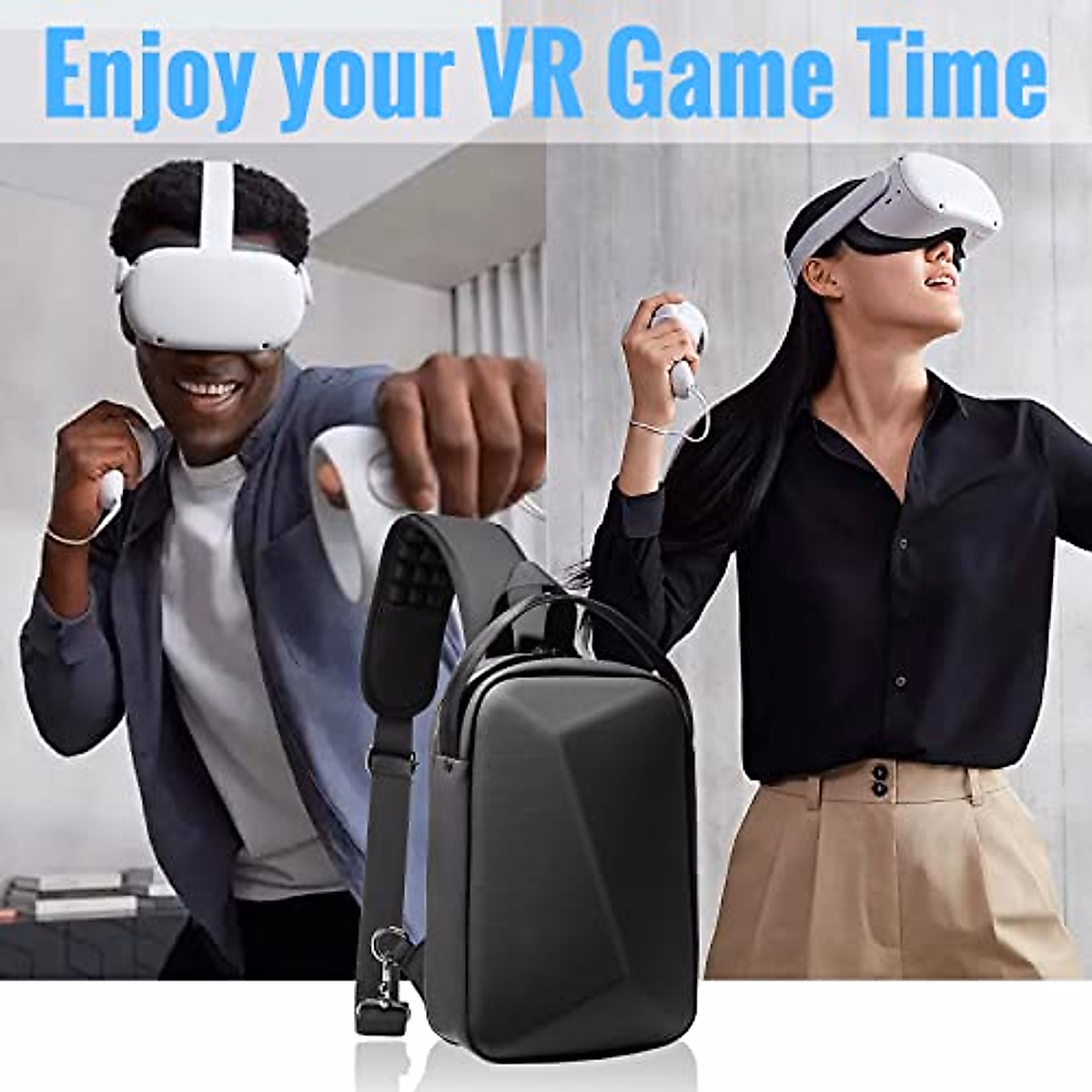 Carrying Case for Oculus Quest 2, Hard Travel Case for Meta/Oculus Quest 2 VR Headset and Controllers Accessories, Crossbody Shoulder Chest Backpack Fit for Elite Strap and Oculus Quest 2 Accessories