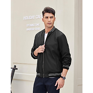 COOFANDY Varsity Jackets For Men Fashion Light Weight Bomber Jackets Windbreaker Waterproof Black