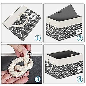 RVSNQ Extra Large Fabric Storage Bins 6-Pack, Foldable Storage Baskets for Organizing, Closet Storage Bins with Cotton Rope Handle and Label, Storage Baskets for Shelves Office (Grey Quatrefoil)