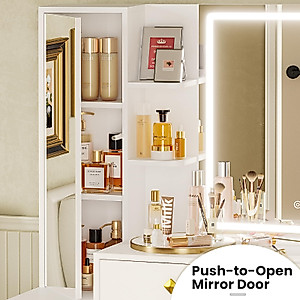 ADORNEVE Makeup Vanity Desk with Lighted Mirror, Makeup Vanity with Lights & Charging Station, 3 Drawers & RGB Cabinet, Makeup Table Set with Full-Length Mirror, White & Gold