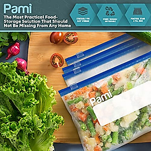 PAMI Freezer Slider Quart Bags [50 Pieces]- Leakproof Food Storage Freshness-Lock Bags With Expandable Bottom- Food-Safe Slider Zipper Bags With Freezer Shield Technology- Thick & Reusable Sandwich Bags