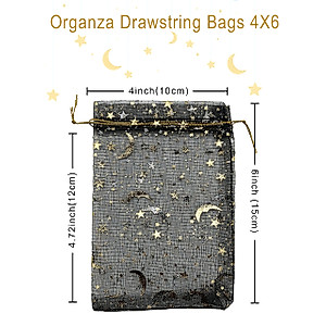 Jexila 100PCS Black Organza Bags 4X6 with Drawstring Jewelry Bags Small Moon Star Mesh Bags for Wedding Party Favor Candy Bags