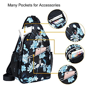 MOSISO Sling Backpack, Multipurpose Travel Hiking Daypack Rope Crossbody Shoulder Bag, Polianthes