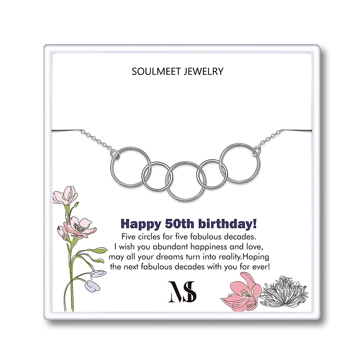 SOULMEET 50th Birthday Gifts for Women, Sterling Silver Five Circles Bracelet for Her, 5 Decades Jewelry 50 Years Old